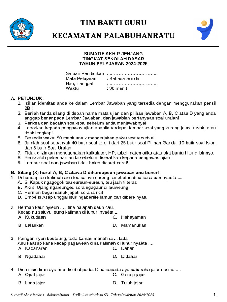 Soal Saj 2024-2025 (B. Sunda) | PDF