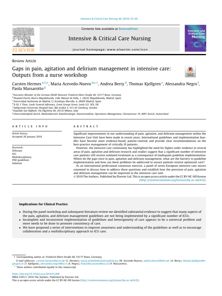 Gaps in Pain, Agitation and Delirium Management in Intensive Care | PDF ...