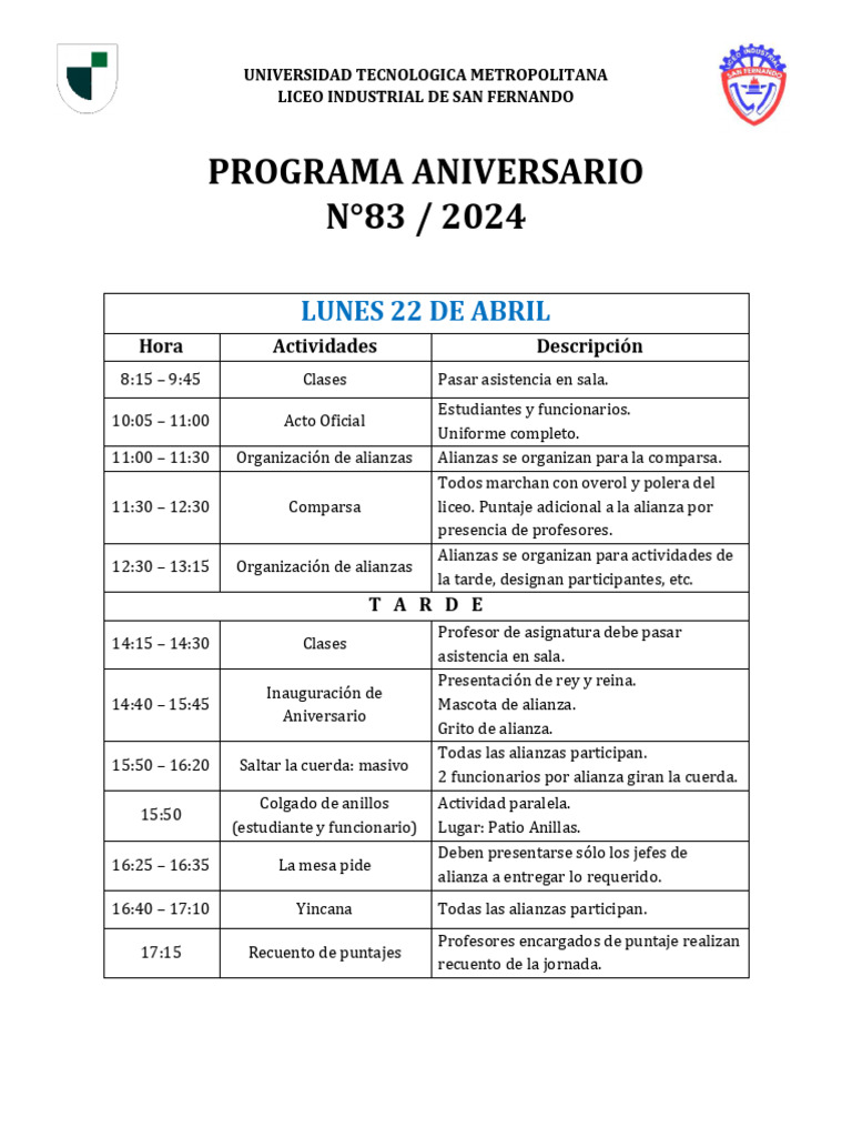 PROGRAMA ANIVERSARIO 2024 (casi listo) | PDF