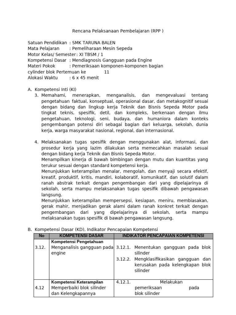 RPP Mendiagnosis Ganguang Pada Engine - M. Qowin Nur Ariffendi - PDF 2 | PDF