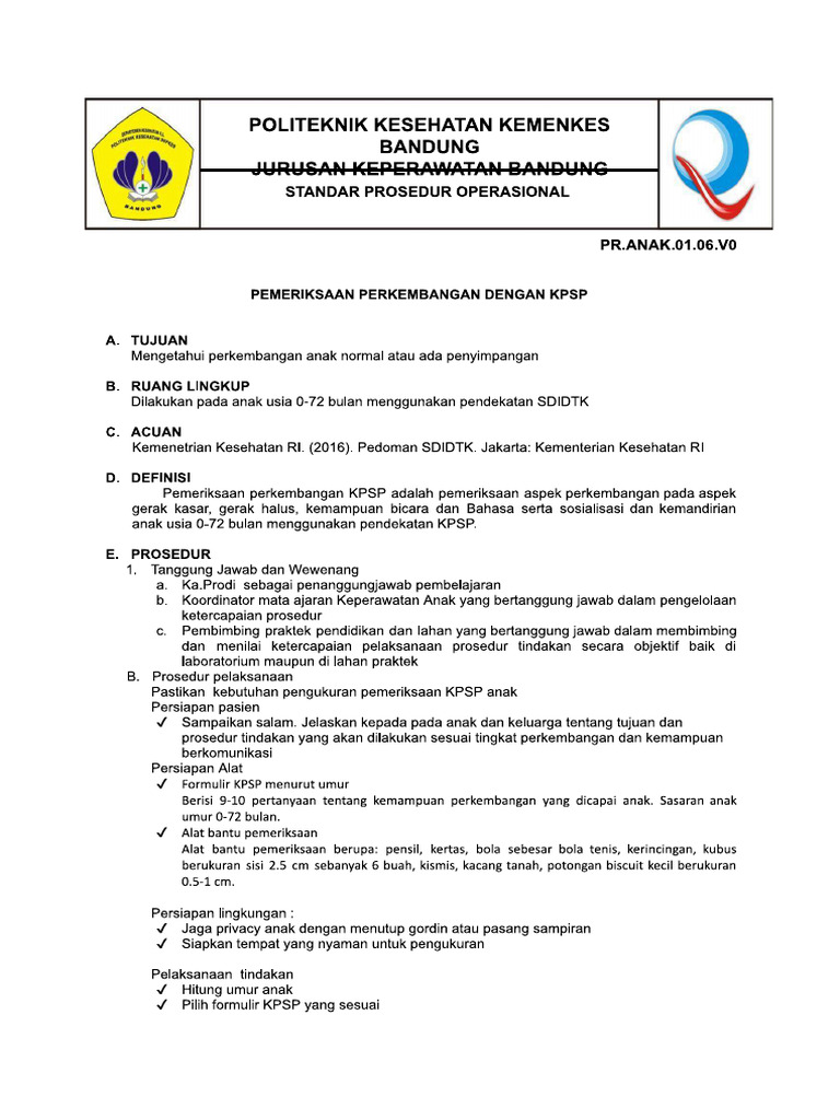 SOP Anak 6 KPSP - Docx - Google Dokumen | PDF