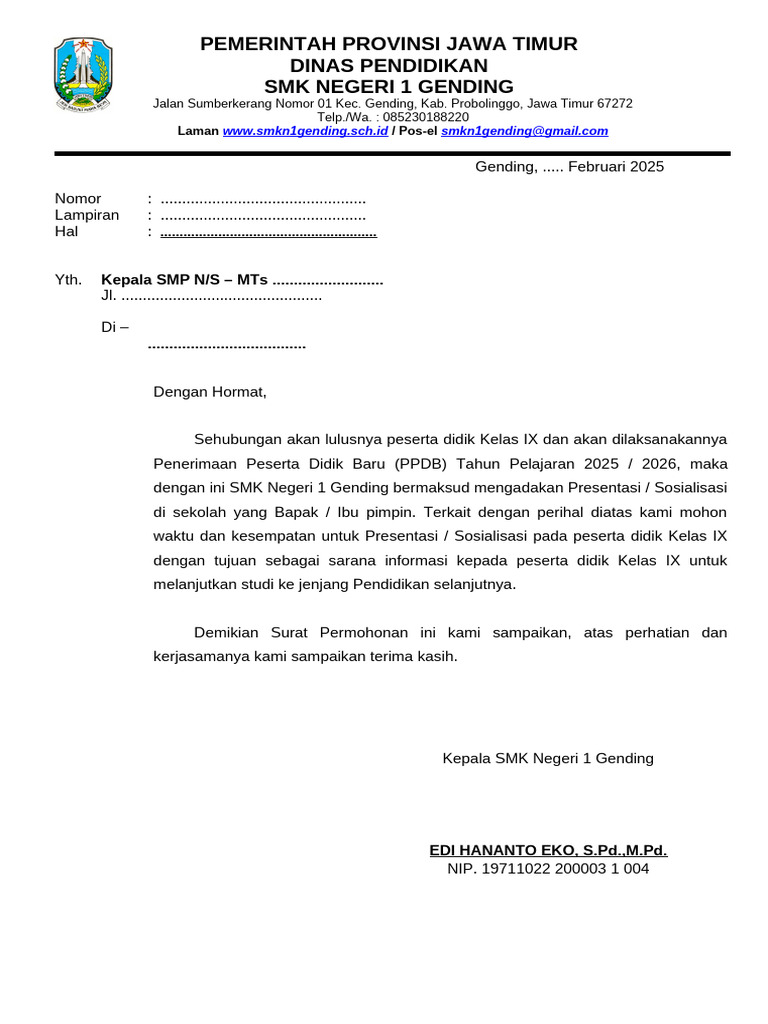 Surat Permohonan Sosialisasi PPDB 2025 | PDF