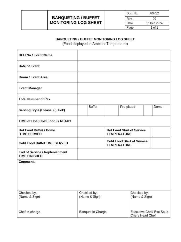 Buffet Temperature Monitoring Log | PDF