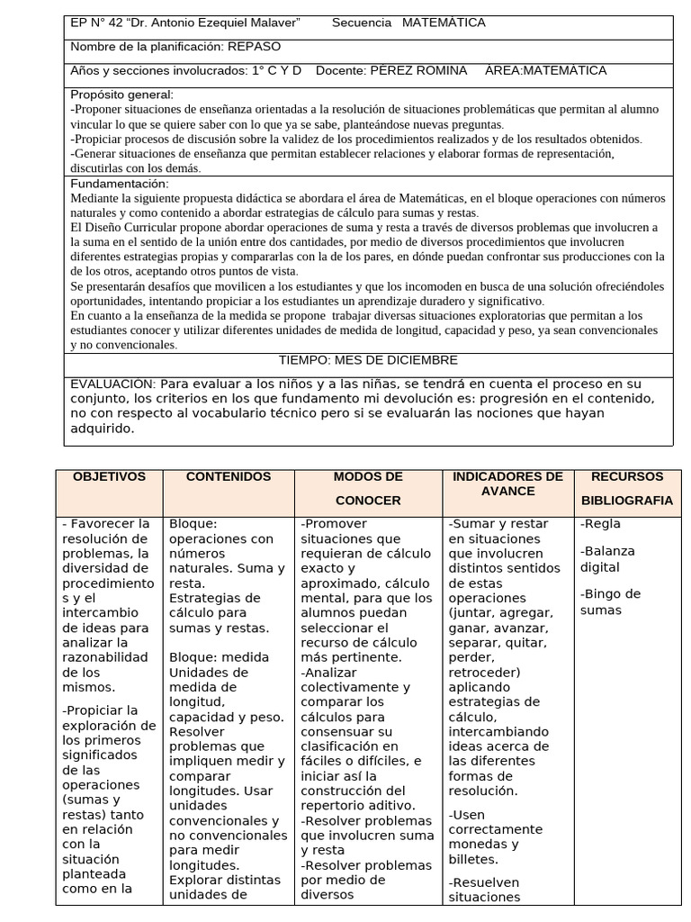 Matematica DICIEMBRE | PDF | Enseñando | Plan de estudios