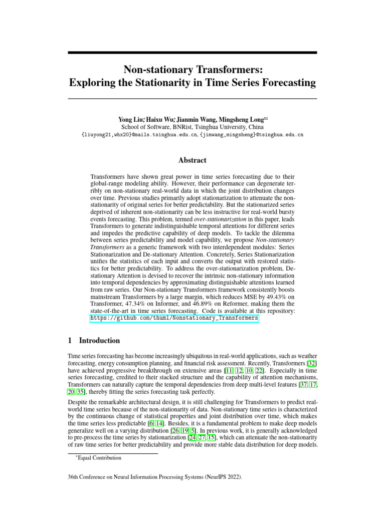 Non-stationary Transformers for Forecasting | PDF | Time Series ...