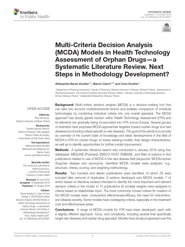 Multi-Criteria Decision Analysis (MCDA) Models | PDF | Health Care | Evaluation