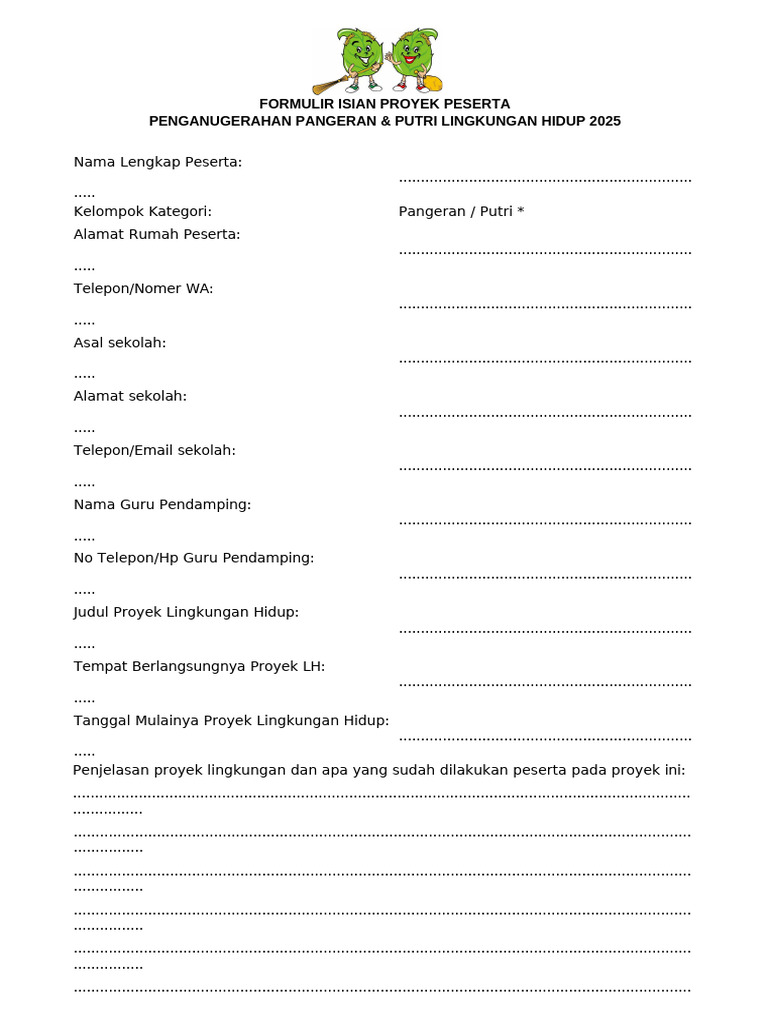 Formulir Isian Proyek Peserta Pangput LH 2025 | PDF