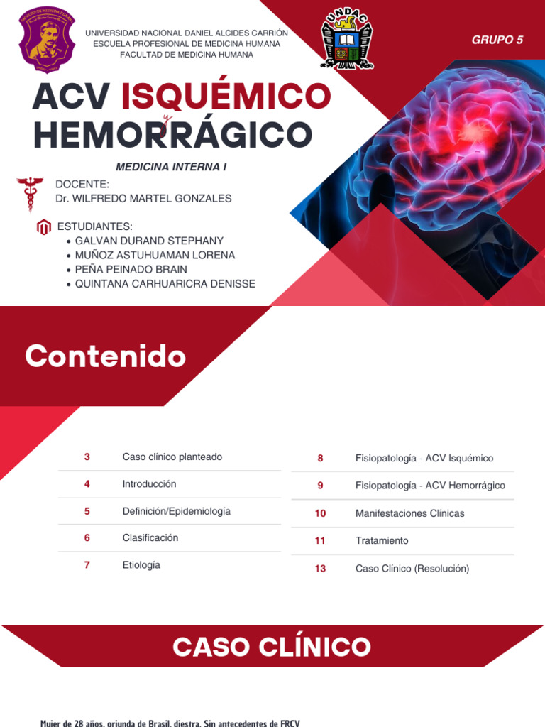 ACV Isquémico y Hemorrágio - GRUPO 5 | PDF | Carrera | Isquemia