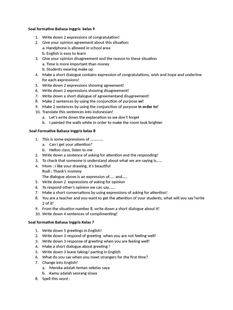 Soal Formative Bahasa Inggris 1 Kelas 9 | PDF | Indonesian Language | Linguistics