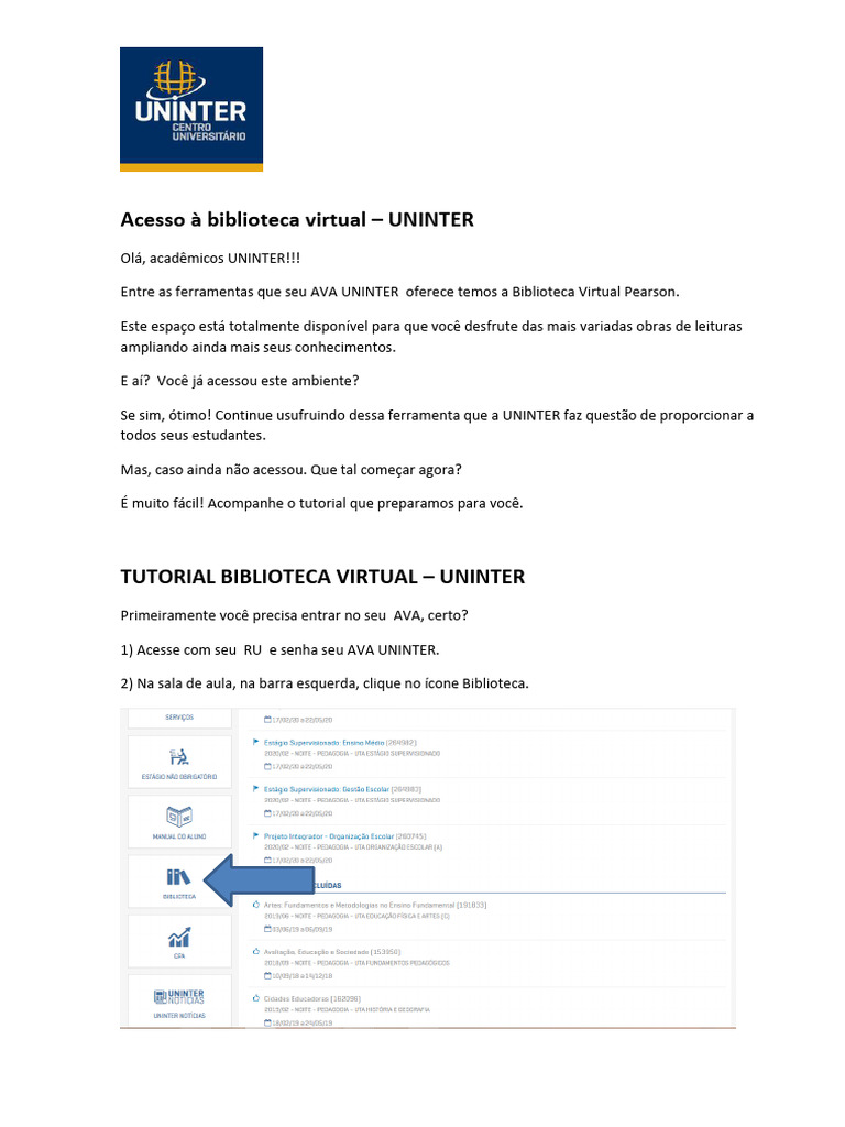 Tutorial - Biblioteca Virtual - UNINTER | PDF