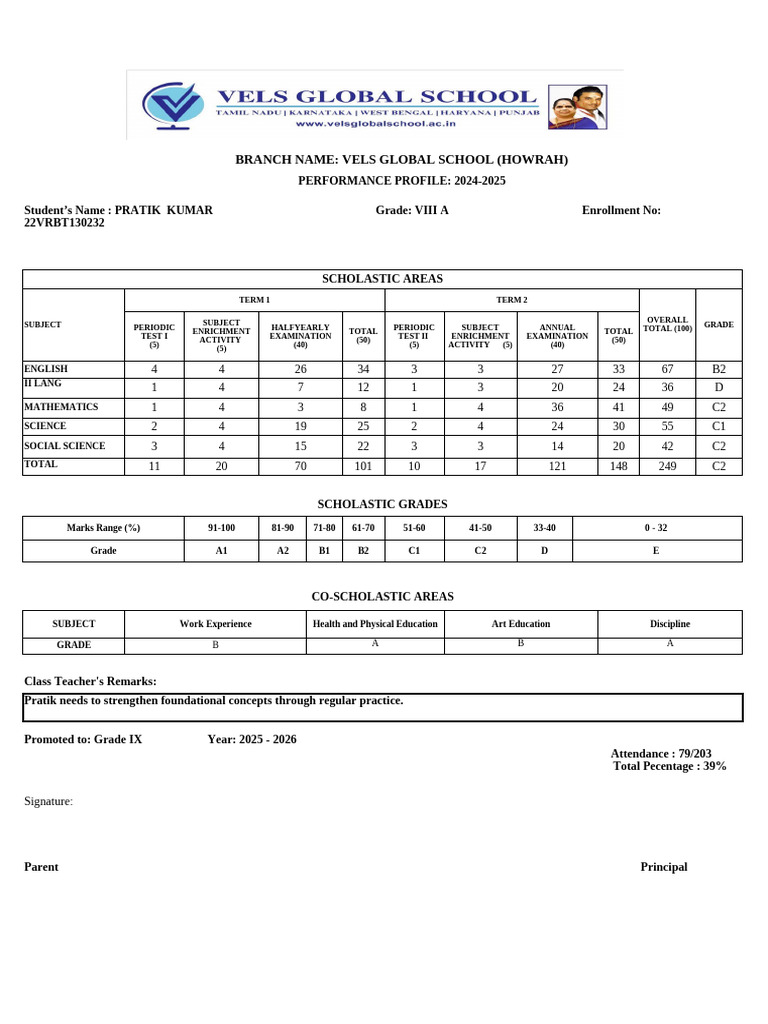 Modified Report Card Pratik Kumar | PDF