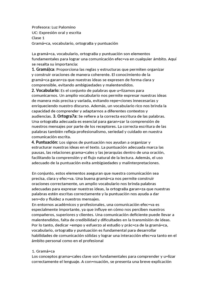 Gramática, Vocabulario, Ortografia y Puntuación | PDF | Puntuación ...