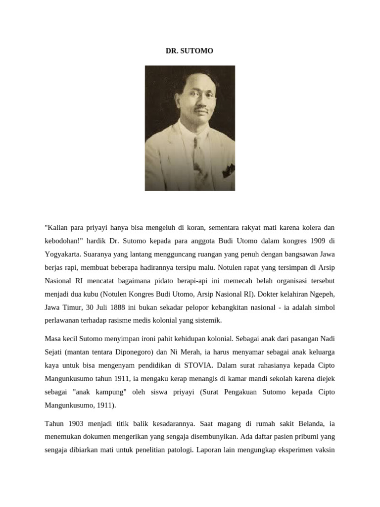 Sejarah Perjuangan Dr. Sutomo | PDF
