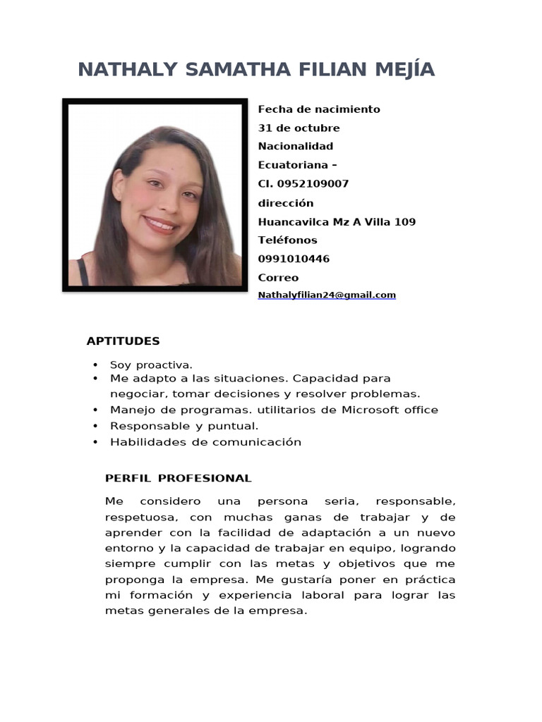 Curriculum Nathaly | PDF | Business