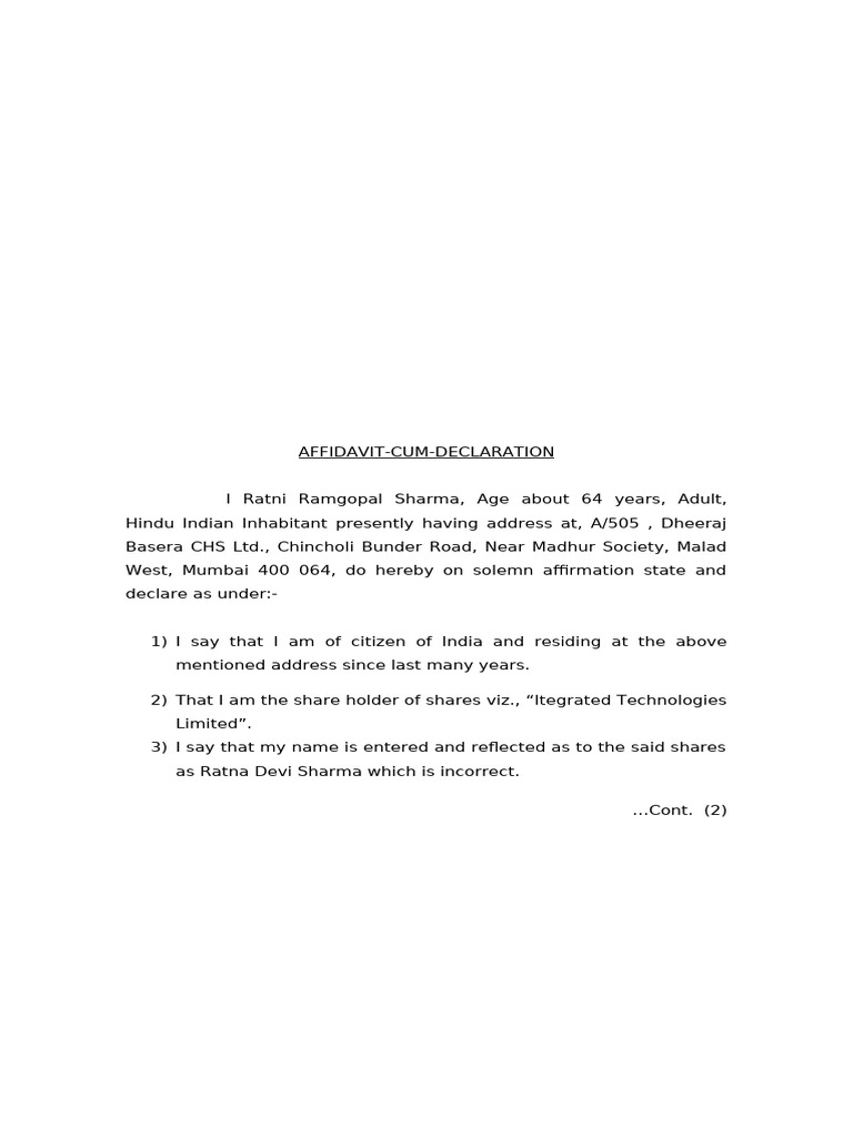 Affidavit For Correction of Name (Ratna Sharma | PDF