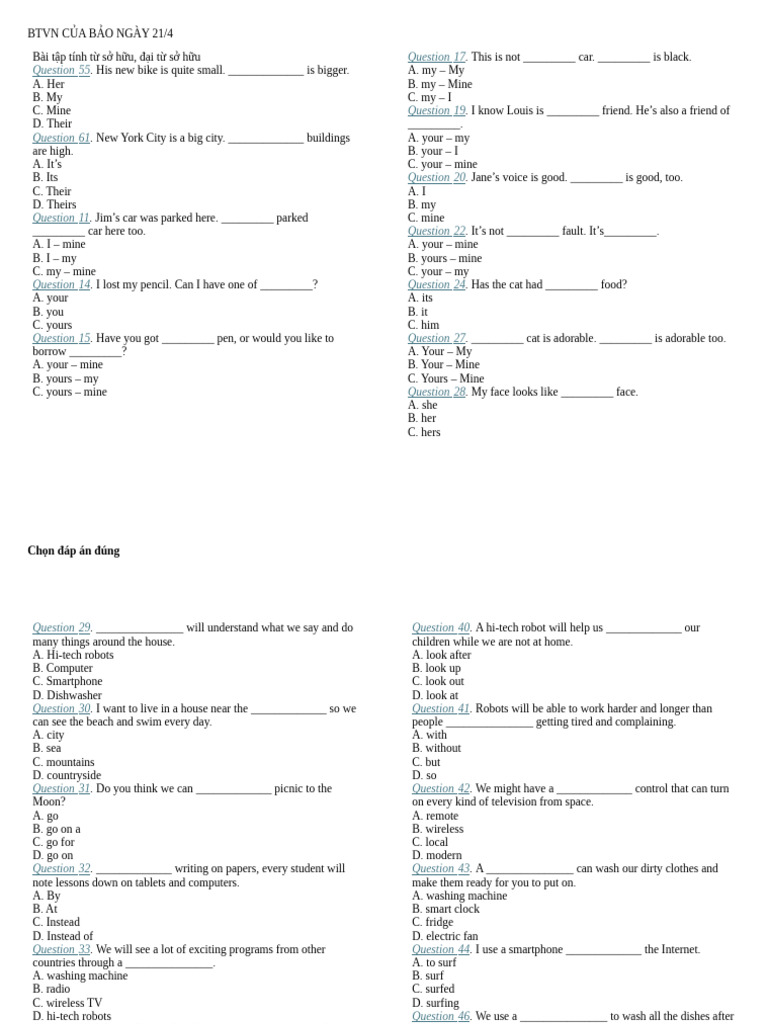 BTVN C A B o Ngày 21 4 | PDF