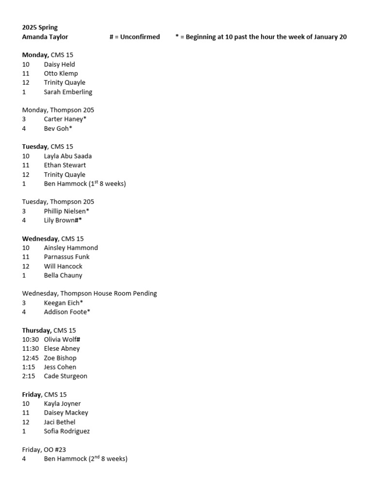 2025 Spring Teaching Schedule | PDF