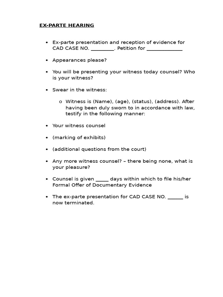 Ex-Parte Hearing Script | PDF