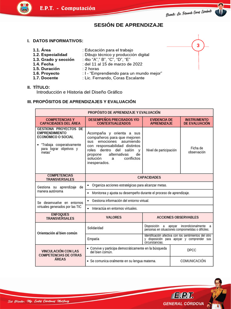 3 SESIÓN DE APRENDIZAJE-4° EPT | PDF | Maestros | Evaluación