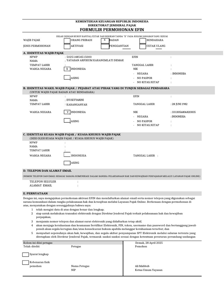 Form Permohonan EFIN (PDF Isian) EDIT | PDF
