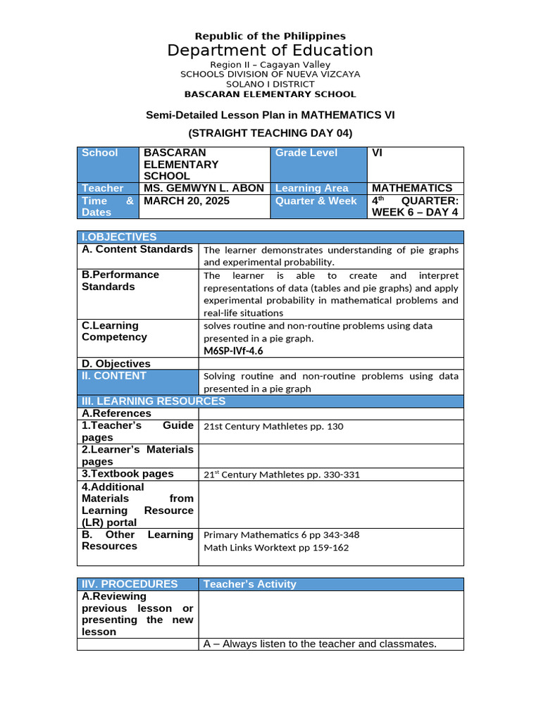ELEM MATH6 Q4W6D4 (1) Final | PDF | Teachers | Learning
