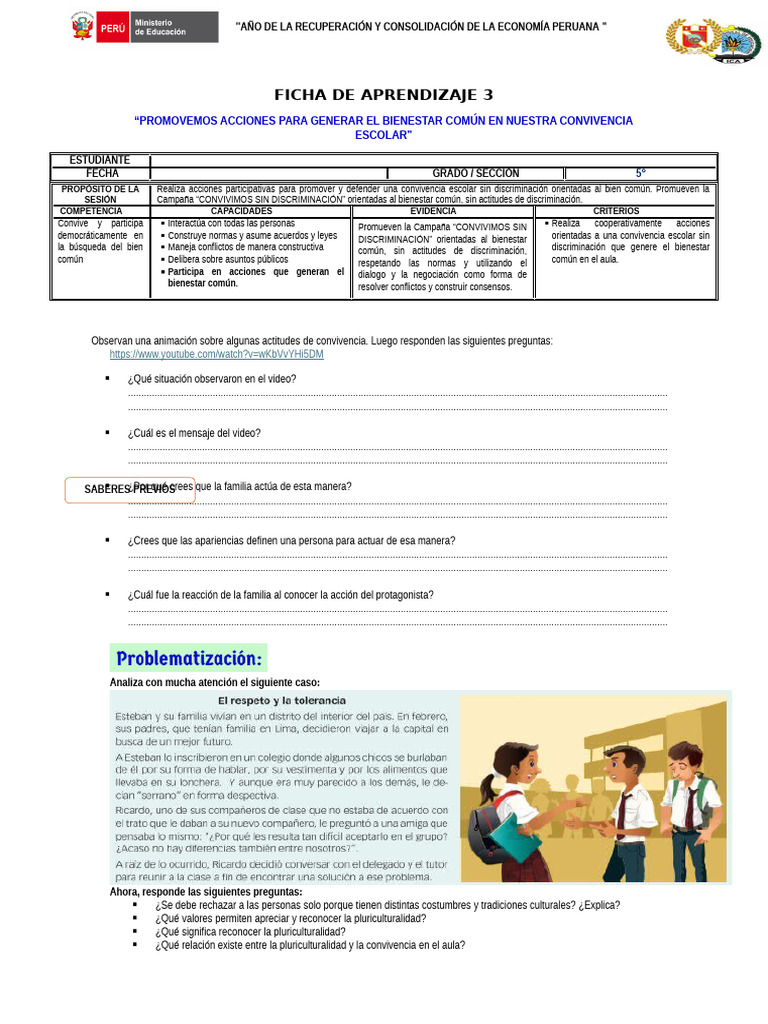5° DPCC - Ficha de Aprendizaje 3 Ua1 | PDF | Empatía | Las emociones