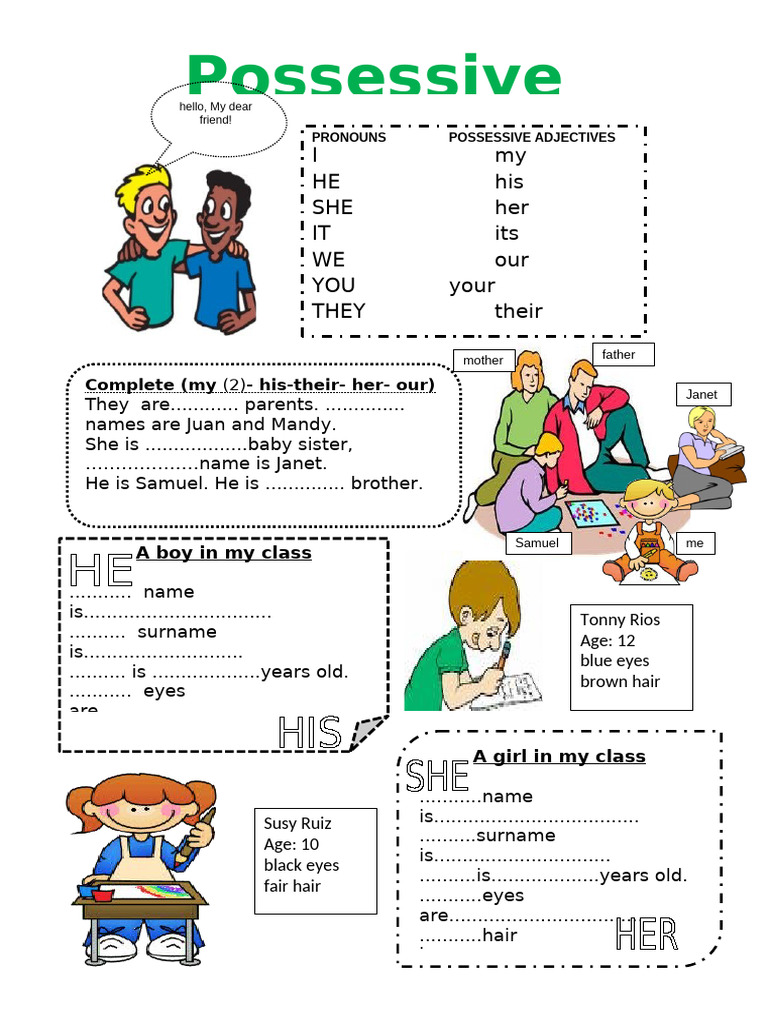 PRACTICE Possessives - Class-1st-2nd | PDF | Grammar | Semiotics