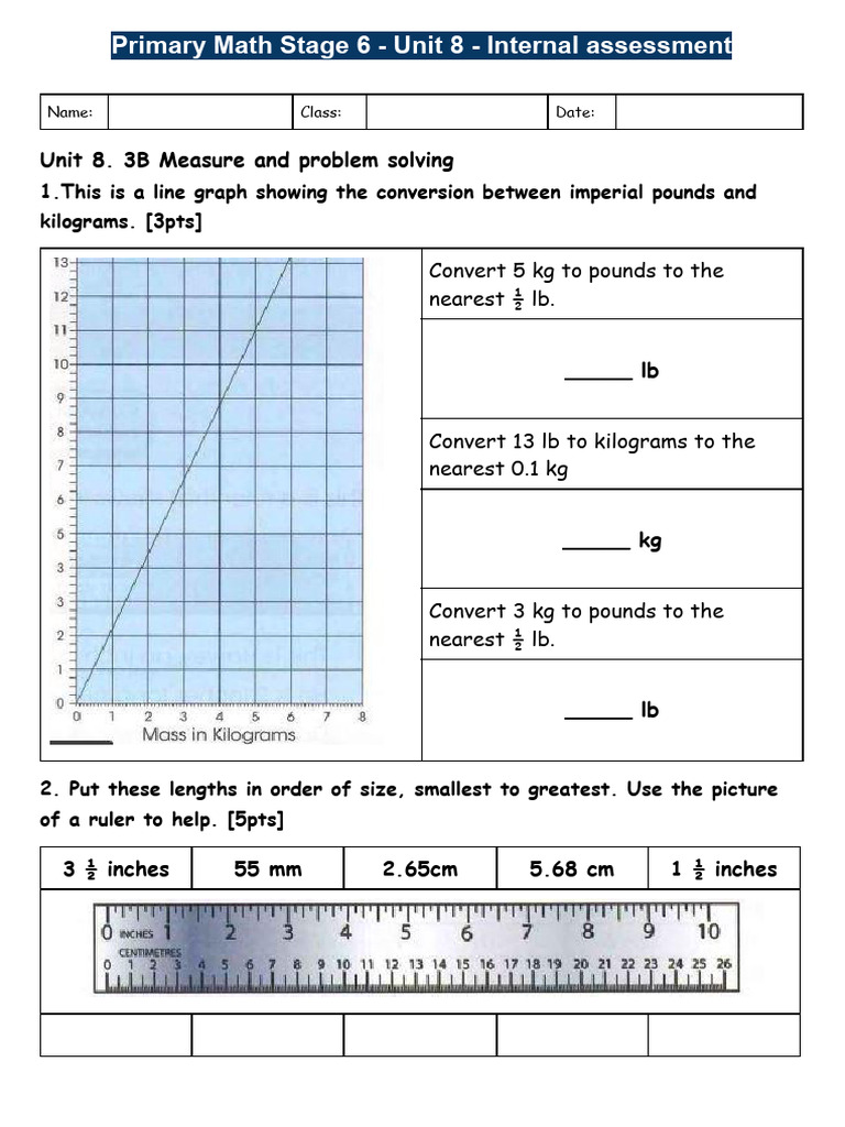 Primary Math Stage 6 Unit 8 Assessment | PDF | Area