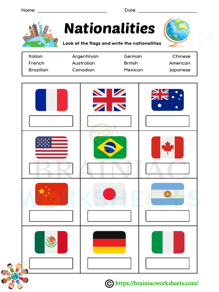 Identify The Nationalities Vocabulary GK Worksheet For Class 5 | PDF