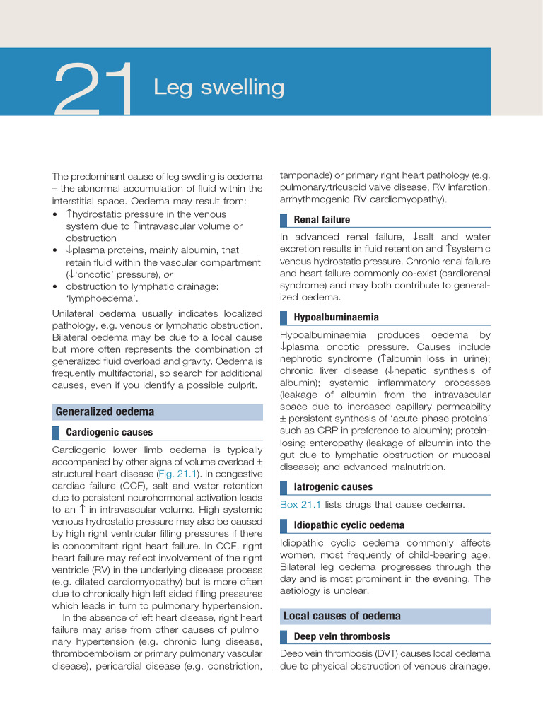 Approach to Leg Swelling | PDF | Edema | Vein