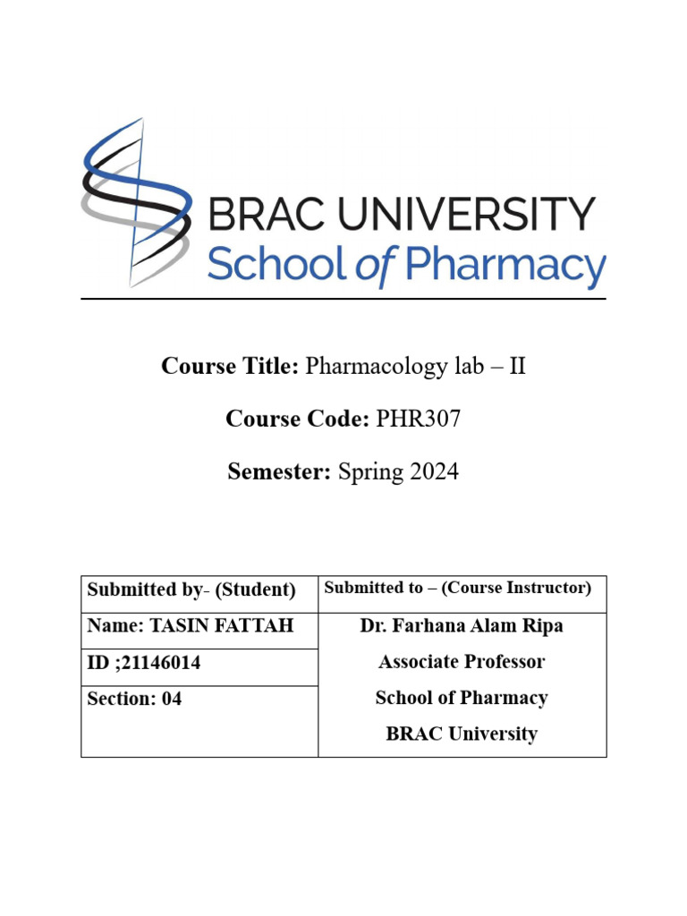 Pharmacoloy 2 Lab Report Experiment 1 | PDF | Laboratories | Safety