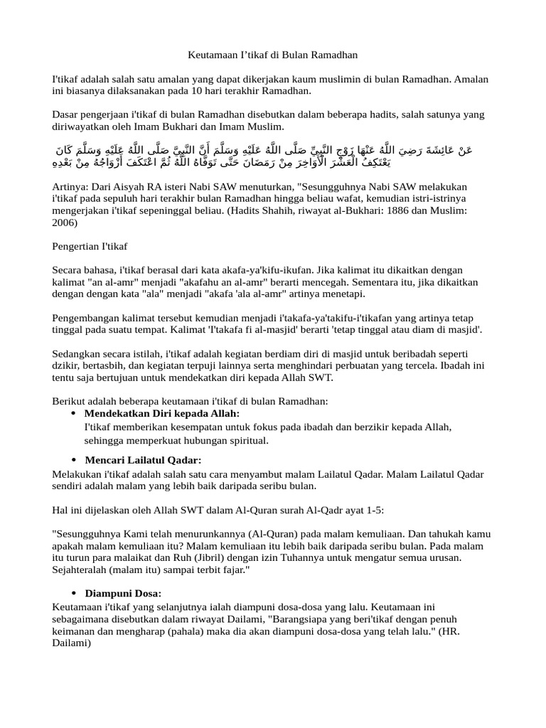 Keutamaan I'tikaf | PDF