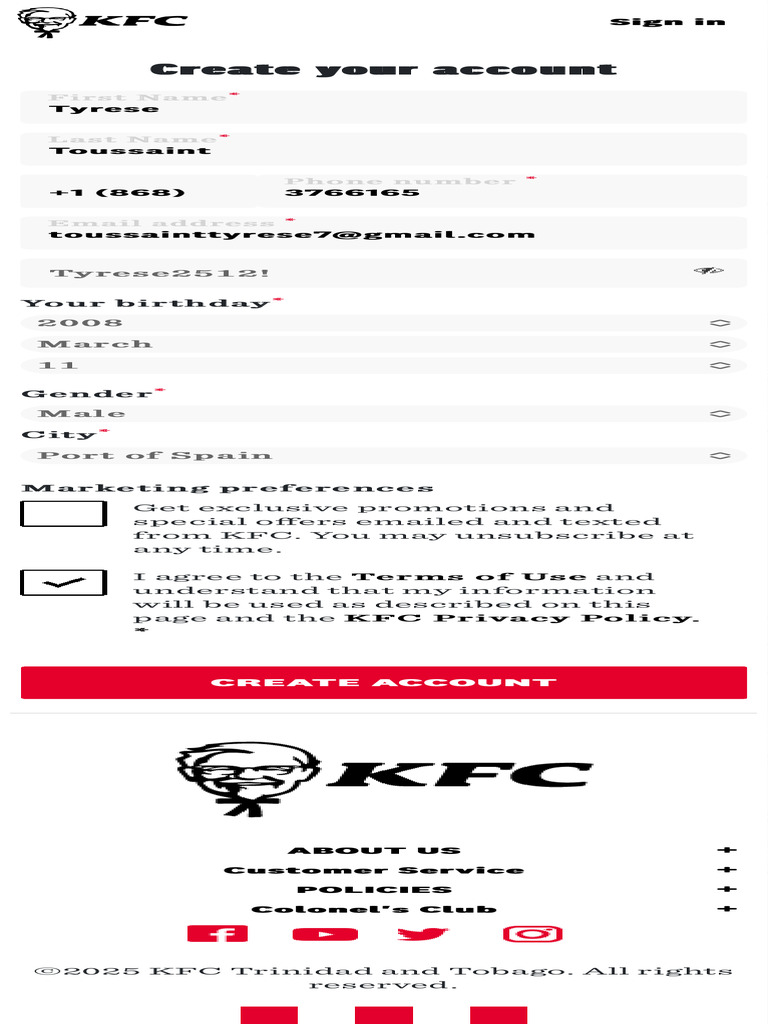 Registration KFC Trinidad & Tobago KFC Trinidad & Tobago | PDF