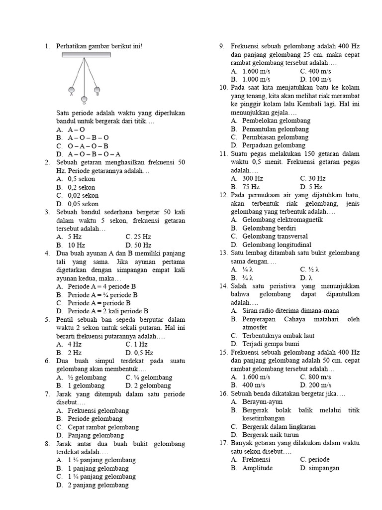 Soal Fisika Kelas 8 Getaran Dan Gelombang 4 | PDF
