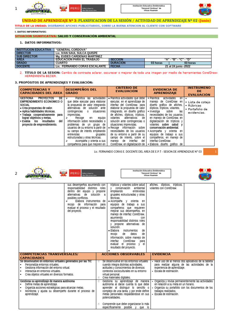 SESION 21- JUNIO DE APRENDIZAJE EPT- 4° ABCD | PDF | Aprendizaje | Maestros