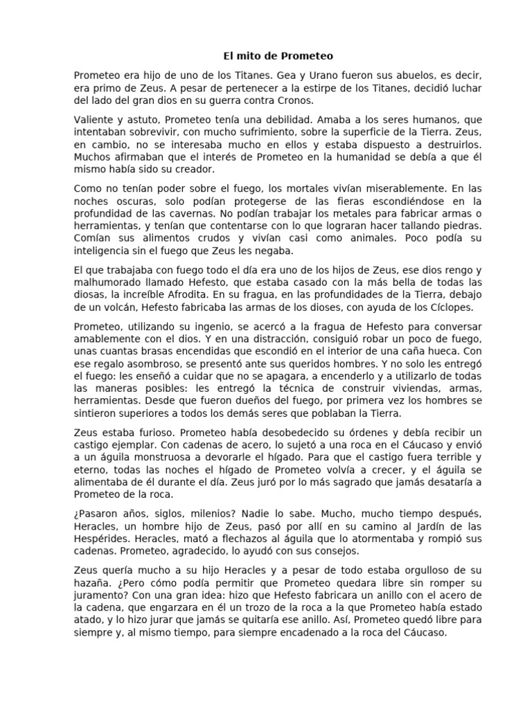 El Mito de Prometeo (Lectura) | PDF | Prometeo | Dioses griegos