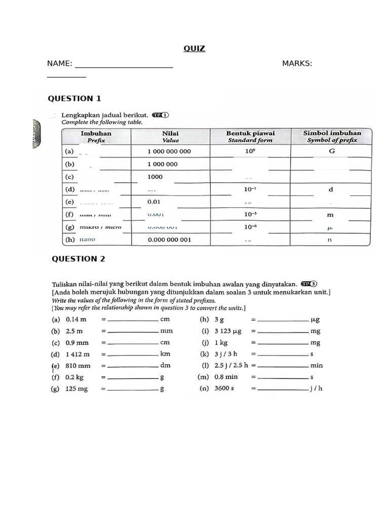 Science Quiz Chapter 1 | PDF