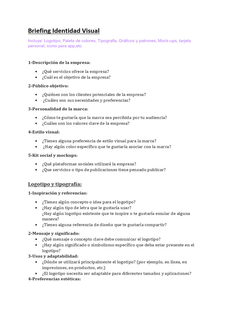 Briefing para Identidad Visual Corporativa | PDF