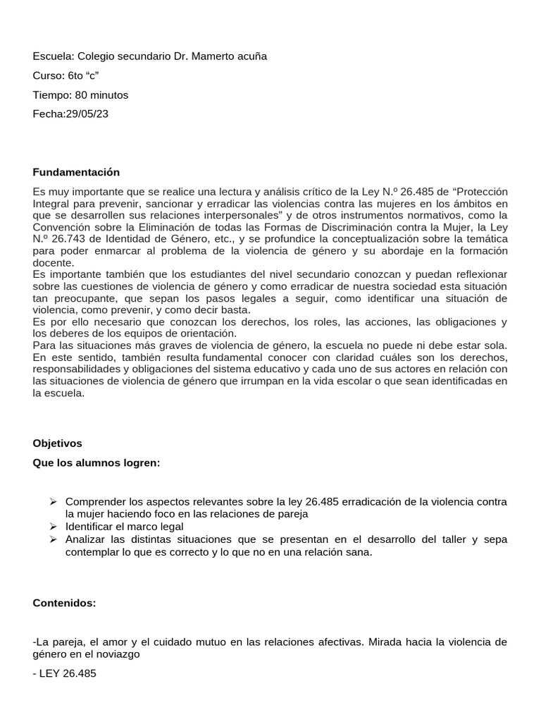 Taller - Esi - Violencia de Genero | PDF | Escuelas | Violencia