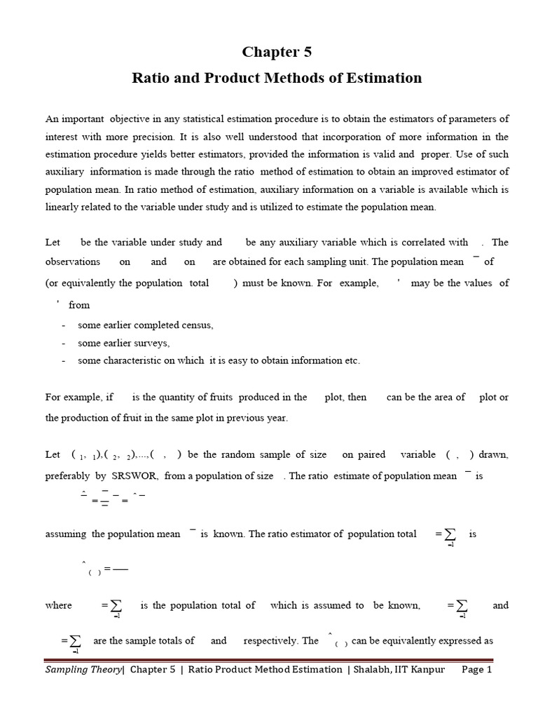 Chapter5 Sampling Ratio Method Estimation | PDF | Estimator | Mean Squared Error