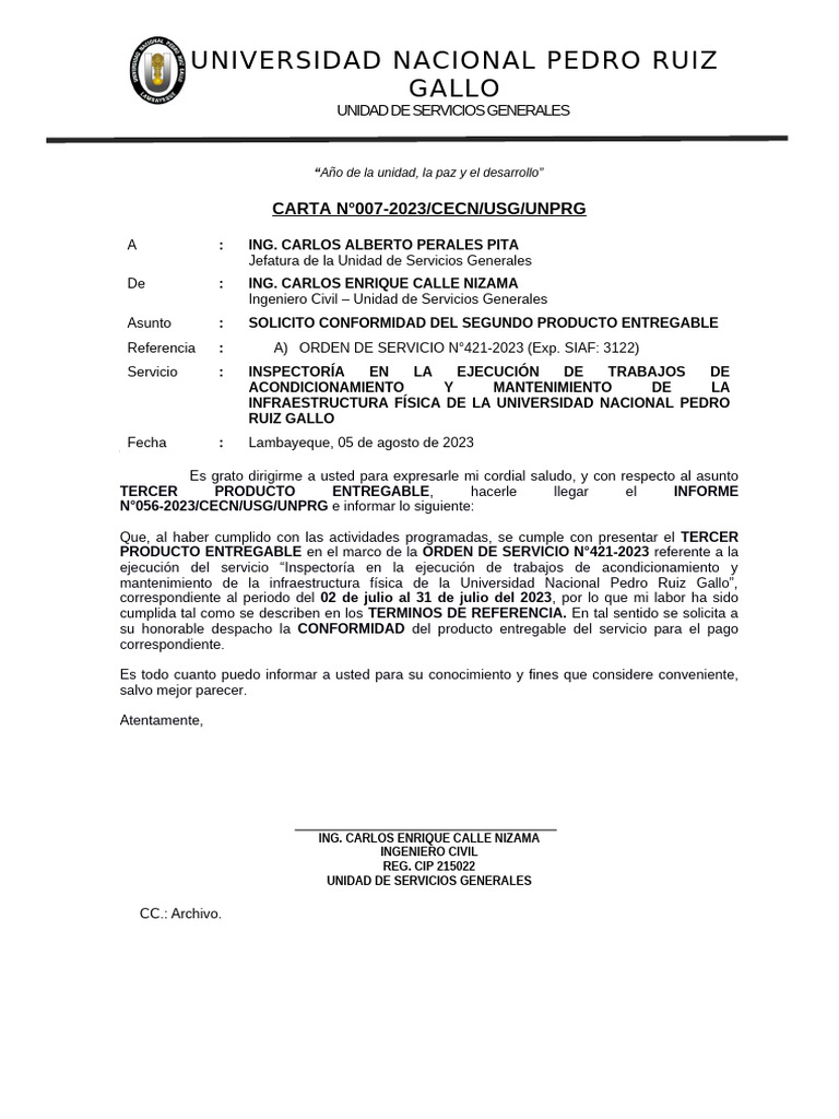 CARTA N°008-2023-ENTREGABLE N°03 | PDF
