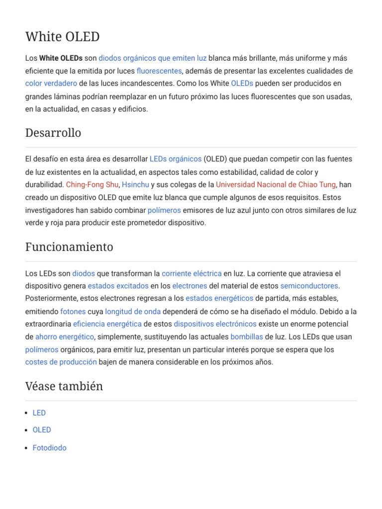 White OLED: Eficiencia y Potencial | PDF