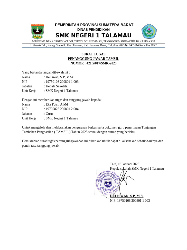 Surat Tugas Pertanggungjawaban Tamsil | PDF
