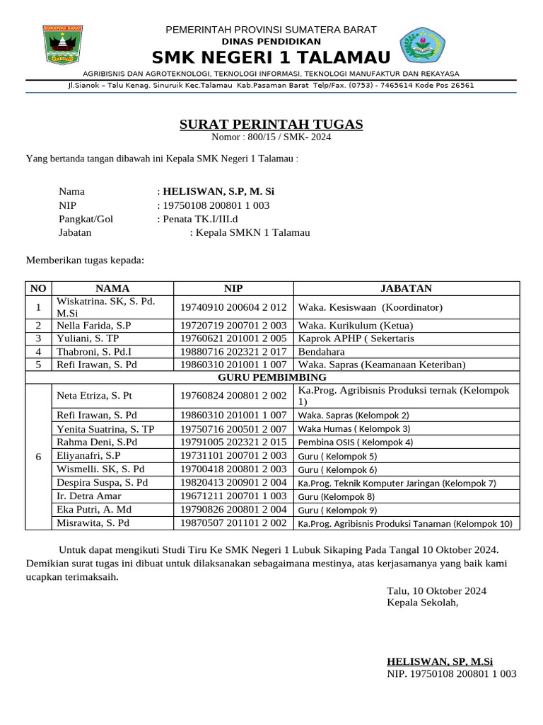 Surat Tugas Pembimbing Studi Tiru | PDF