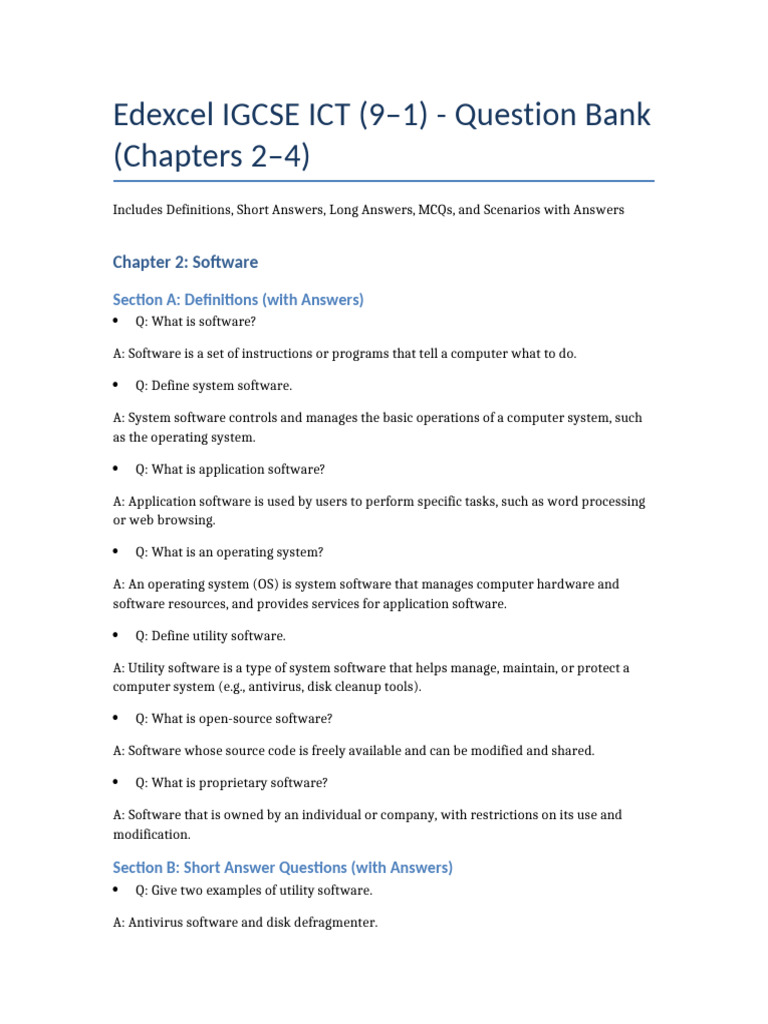 Edexcel IGCSE ICT Question Bank Ch2-4 | PDF | Software | Malware