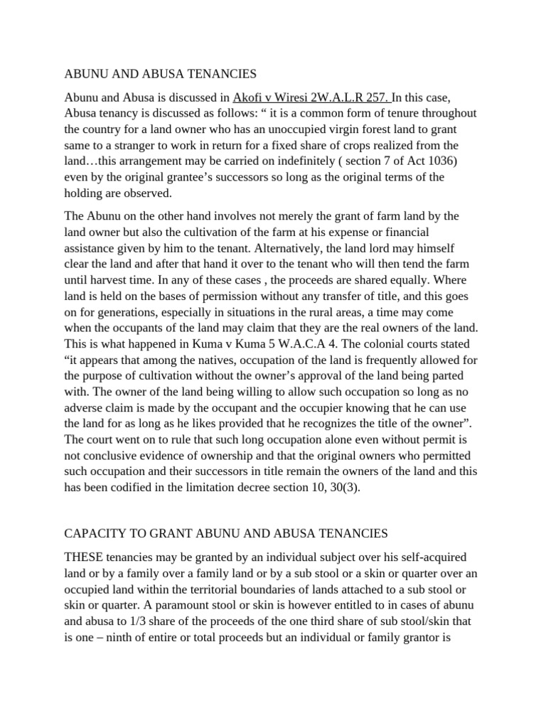 Abunu and Abusa Tenancies Explained | PDF | Leasehold Estate | Lease