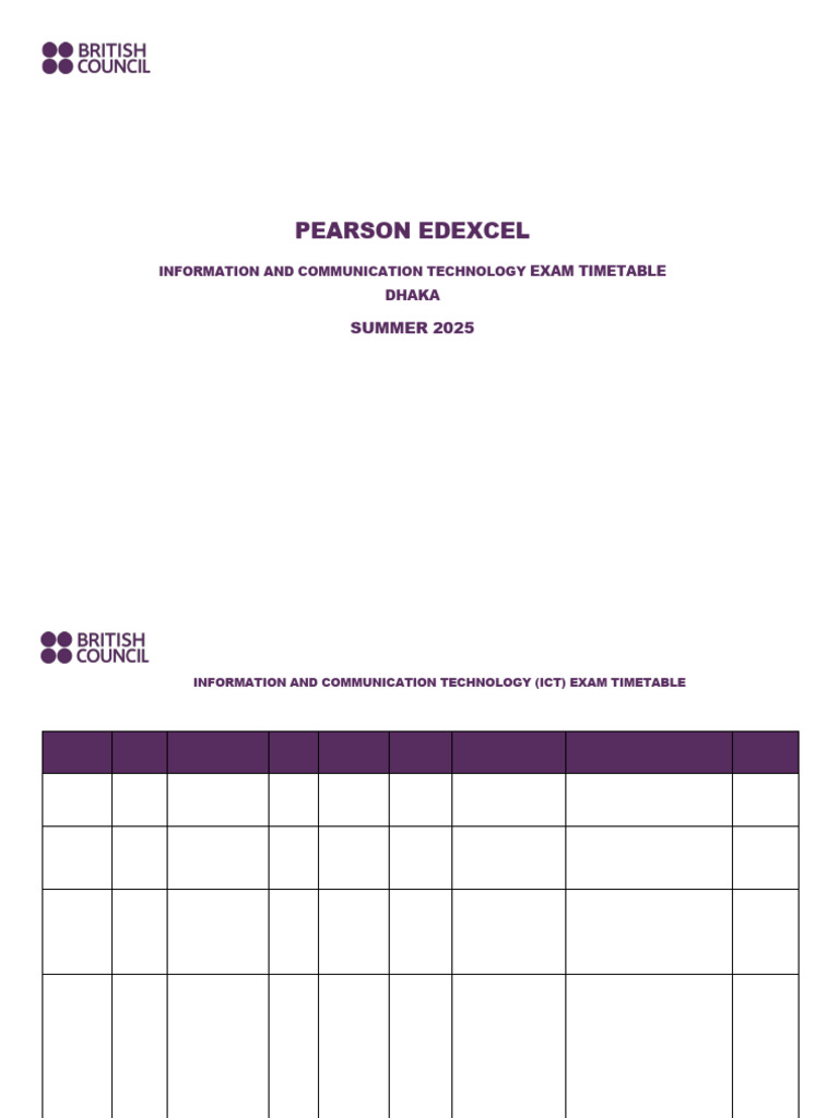 Pearson Edexcel ICT Venue Schedule Dhaka | PDF