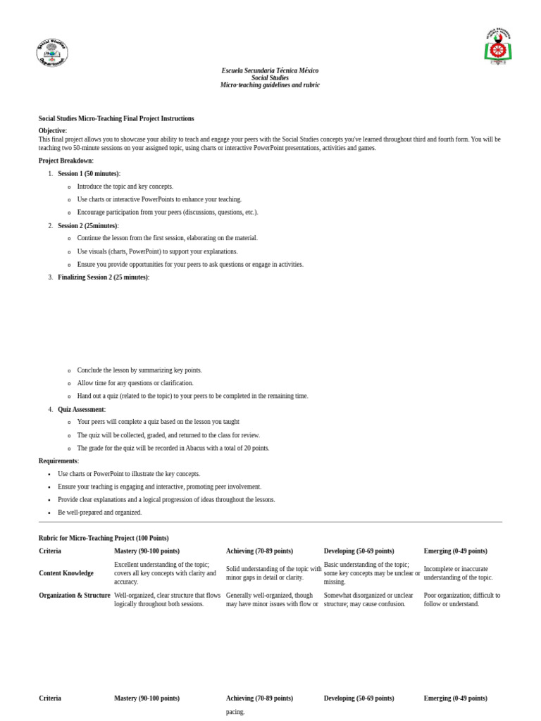 micro teaching guidelines and rubric (1) | PDF | Communication ...