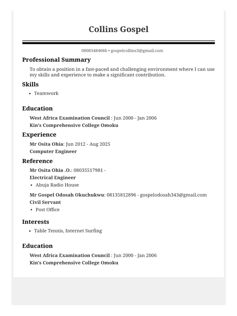 Collins Resume 661 | PDF