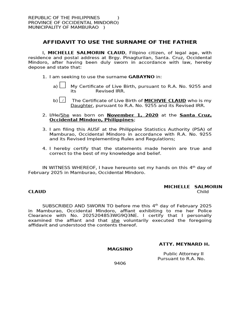 Suraname of The Father Stc. Format New | PDF | Affidavit | Legal Procedure